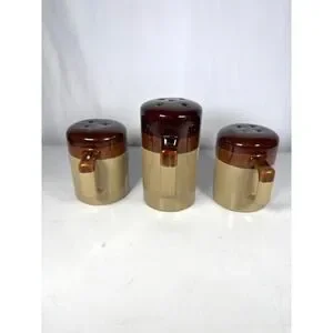 Kitchen | Vintage Ceramic Salt Pepper Cheese Shaker Set Brown Tan Drip ...